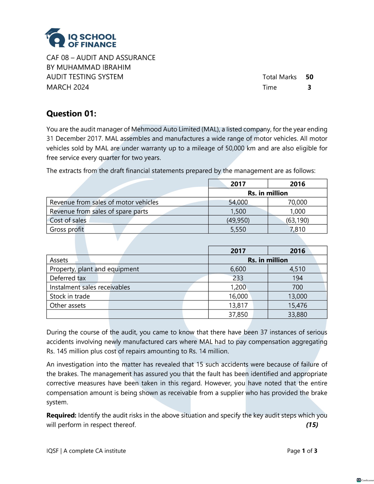 QUIZ 4 Question - CAF 8 Audit and Assurance - CamScanner CamScanner ...