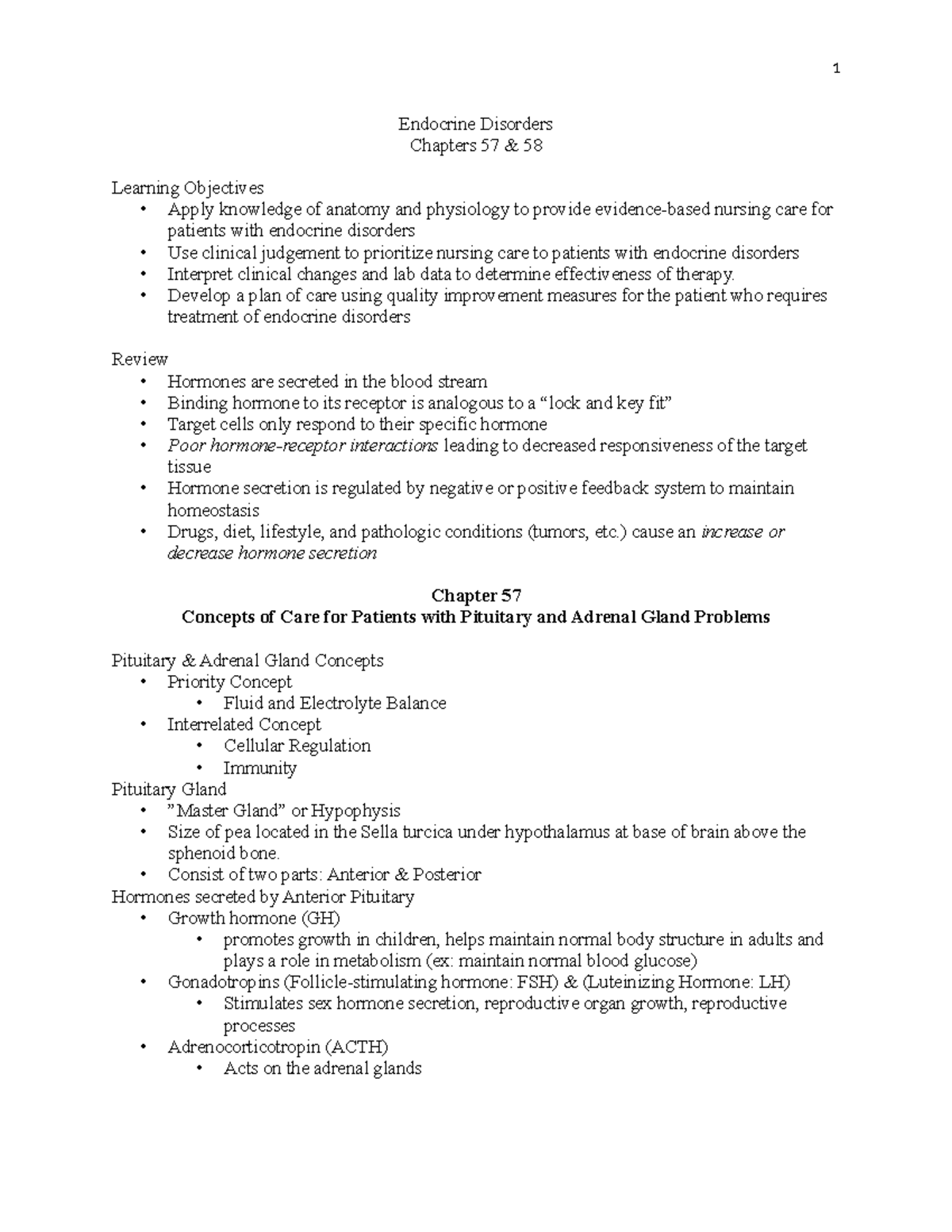 Endocrine Disorders Student Outline - Endocrine Disorders Chapters 57 ...