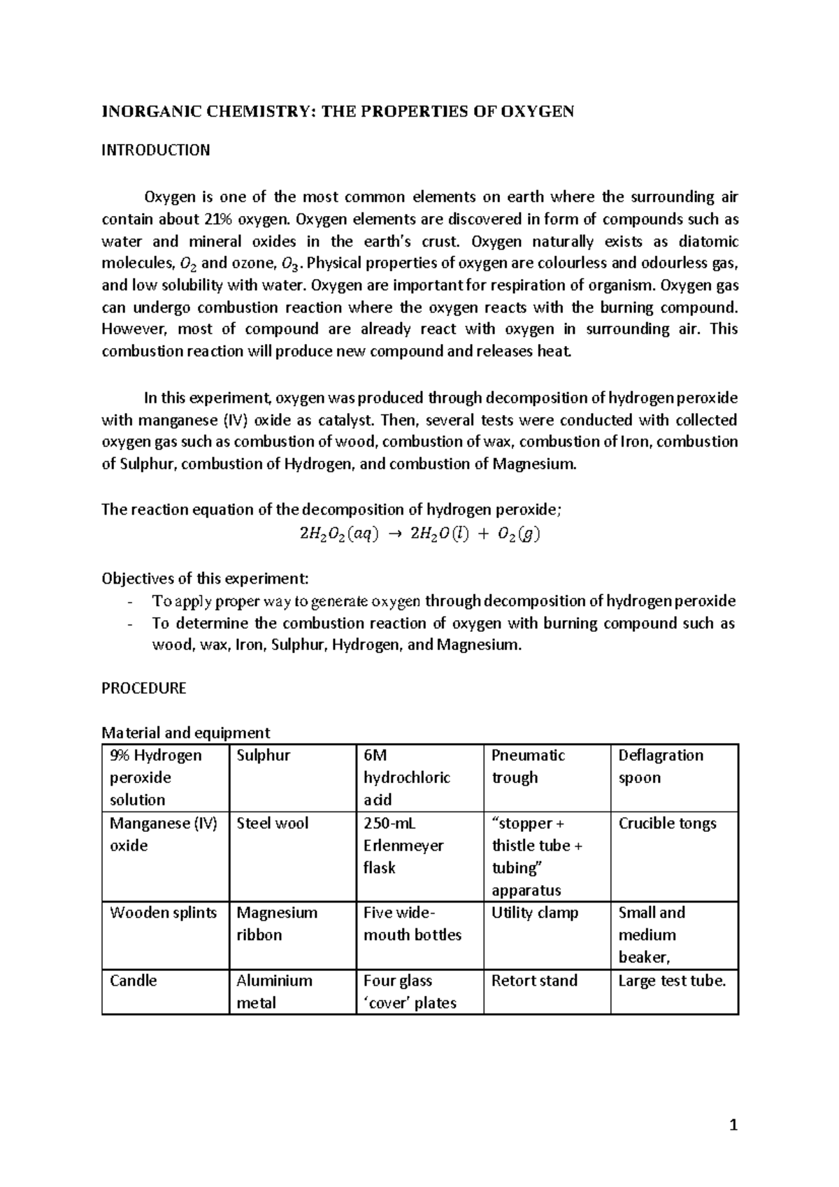 THE Properties OF Oxygen - INORGANIC CHEMISTRY: THE PROPERTIES OF ...