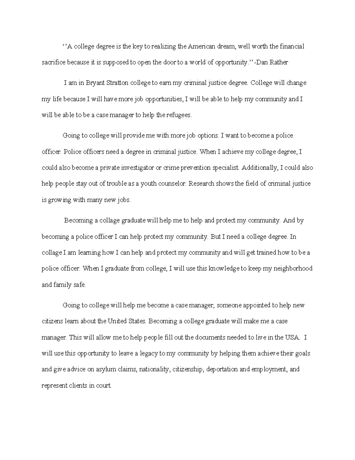 Joseph Final Essay Draft - Copy - Copy - ‘’A college degree is the key ...