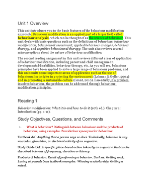 Bmodtest 2 lecturenotes - Behaviour Modification Test # Lecture Notes ...