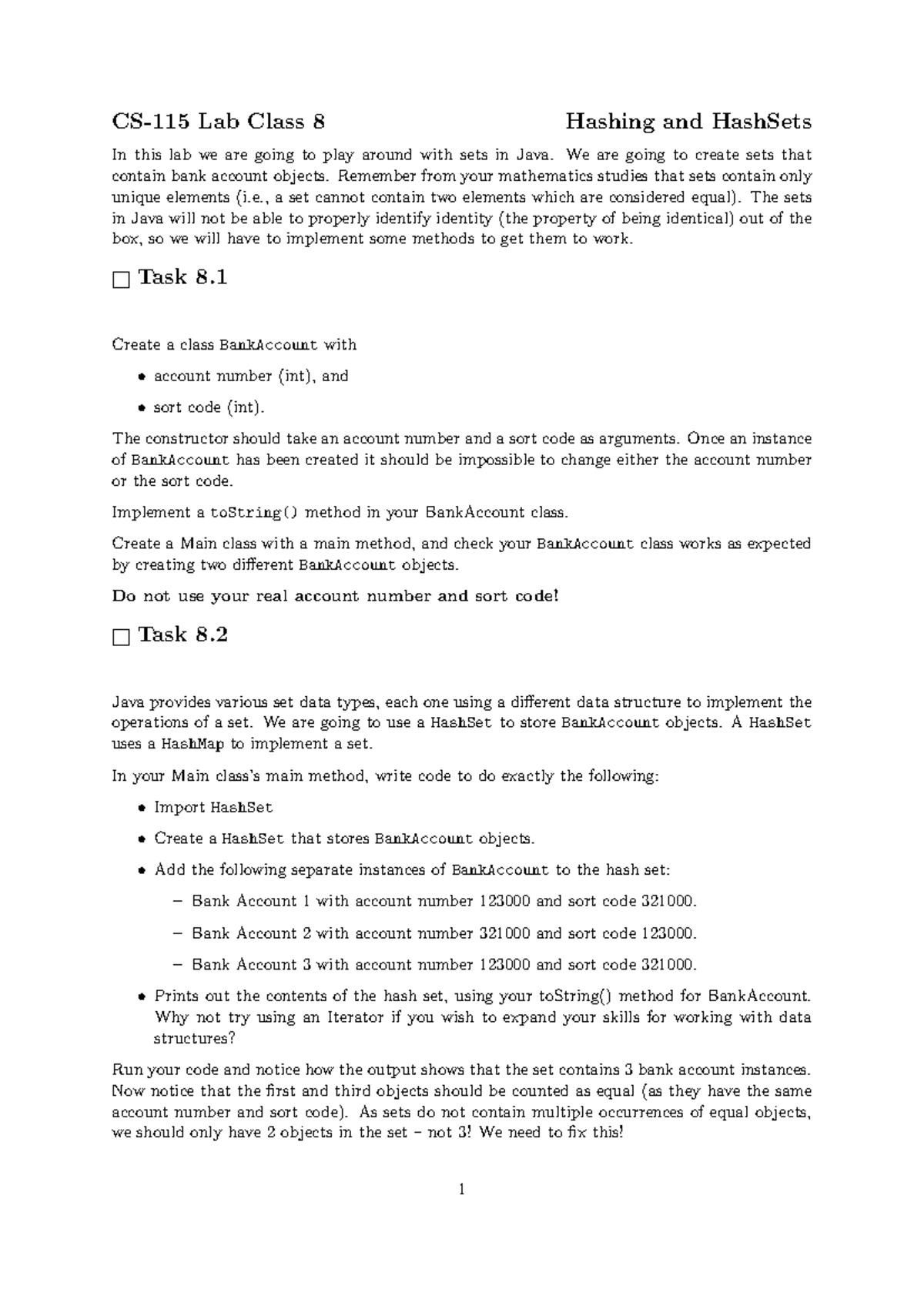 CS-115 AY-23-24 Lab-Class-8 - CS-115 Lab Class 8 Hashing and HashSets In this lab we are going ...