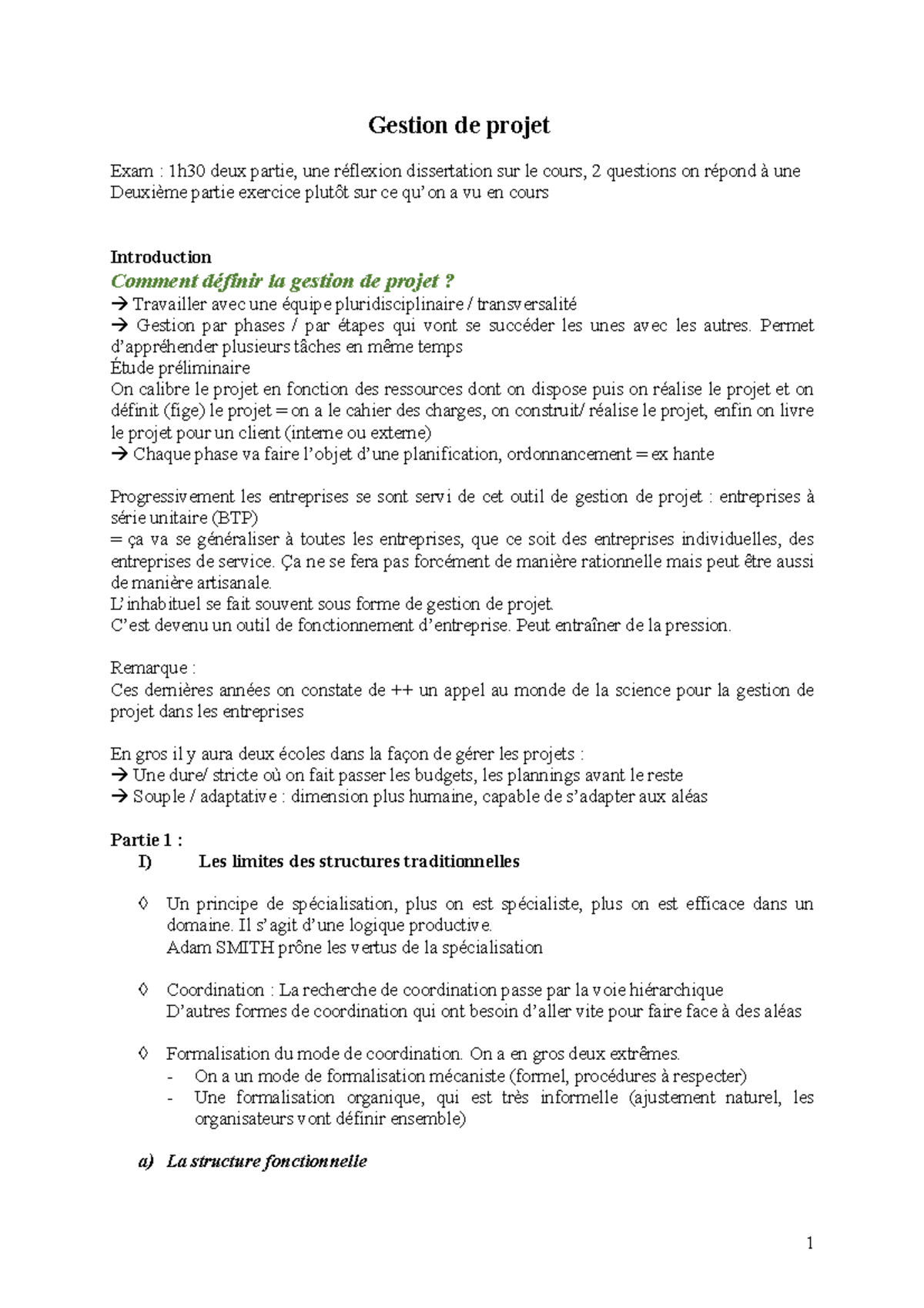 Gestion de projet - Notes de cours tout le cours - Gestion de projet ...