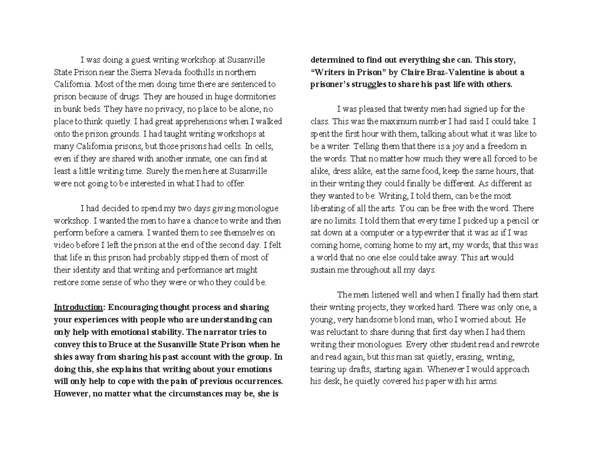 Writers in Prison - I was doing a guest writing workshop at Susanville ...