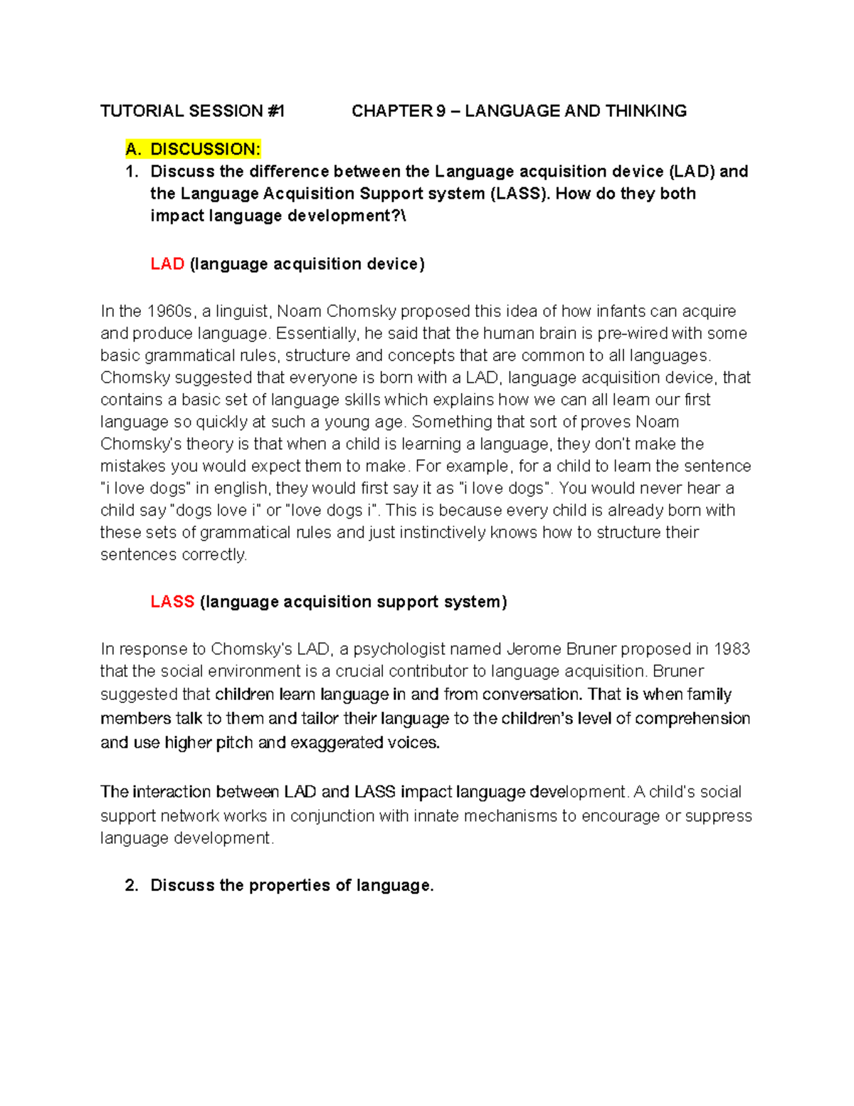 Tutorial #1 Chapter 9 – Language AND Thinking - TUTORIAL SESSION #1 CHAPTER 9 – LANGUAGE AND ...