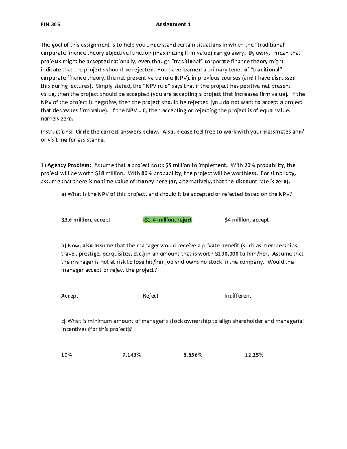 HW1 Due Wed 1 26 22 by 11 59pm - FIN 305 Assignment 1 The goal of this assignment is to help you ...