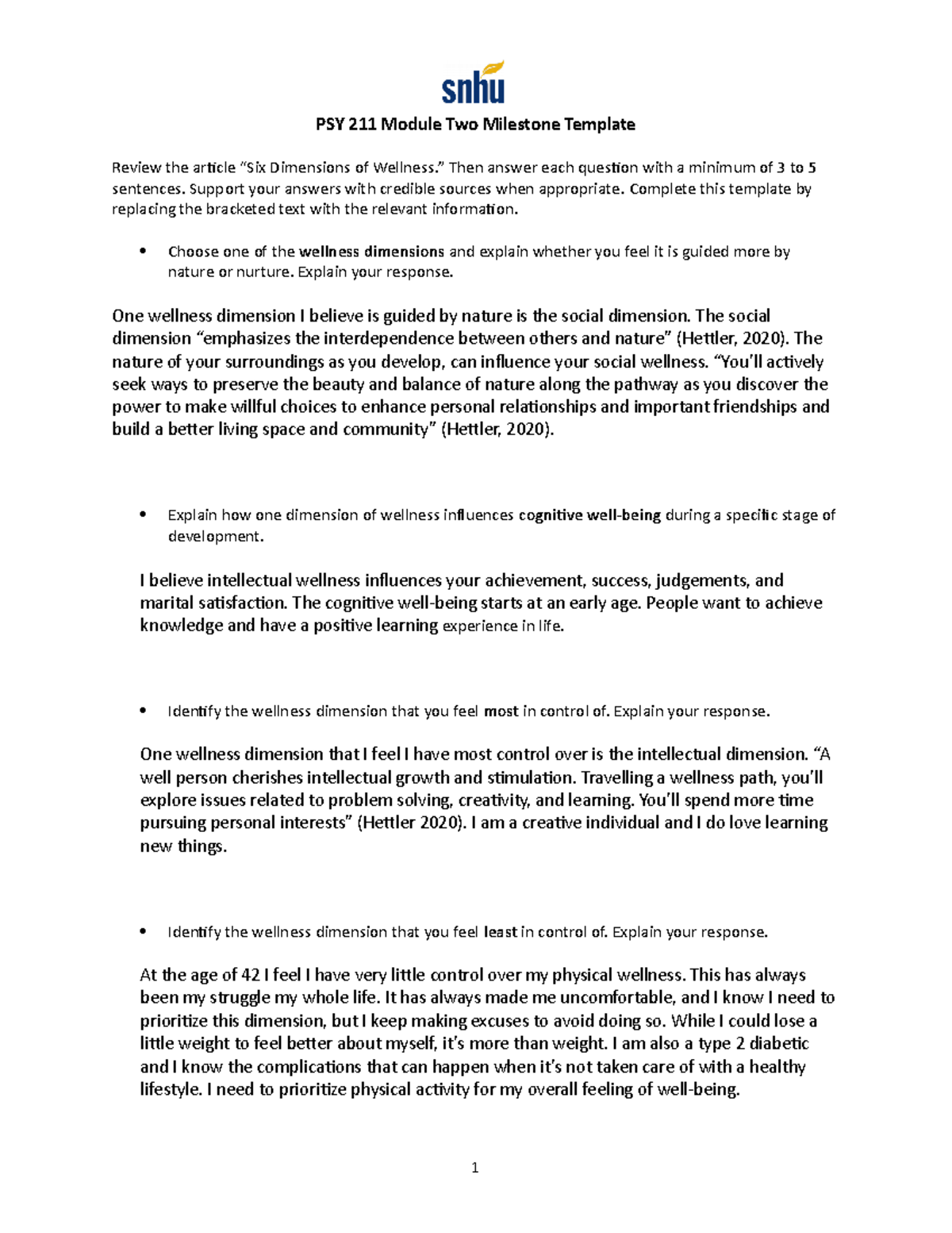 PSY 211 Module Two Milestone Template - PSY 211 Module Two Milestone ...