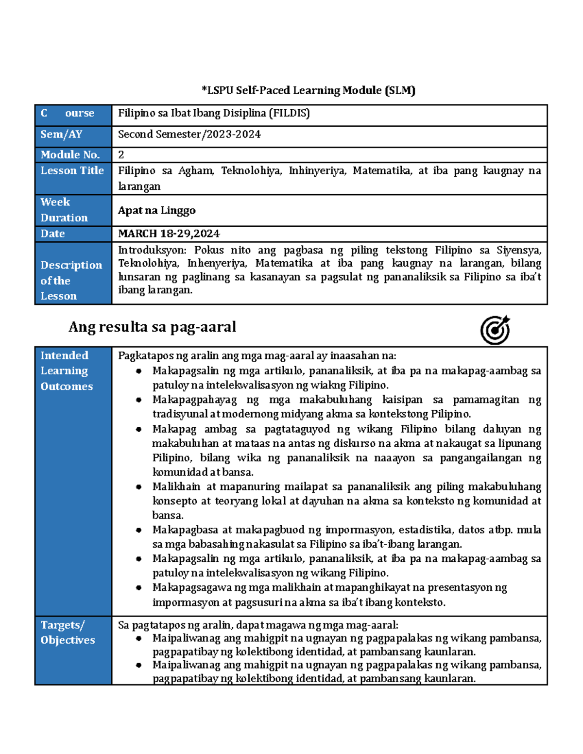 Fildis Module 2 2nd Sem - *LSPU Self-Paced Learning Module (SLM) C ourse Filipino sa Ibat Ibang ...