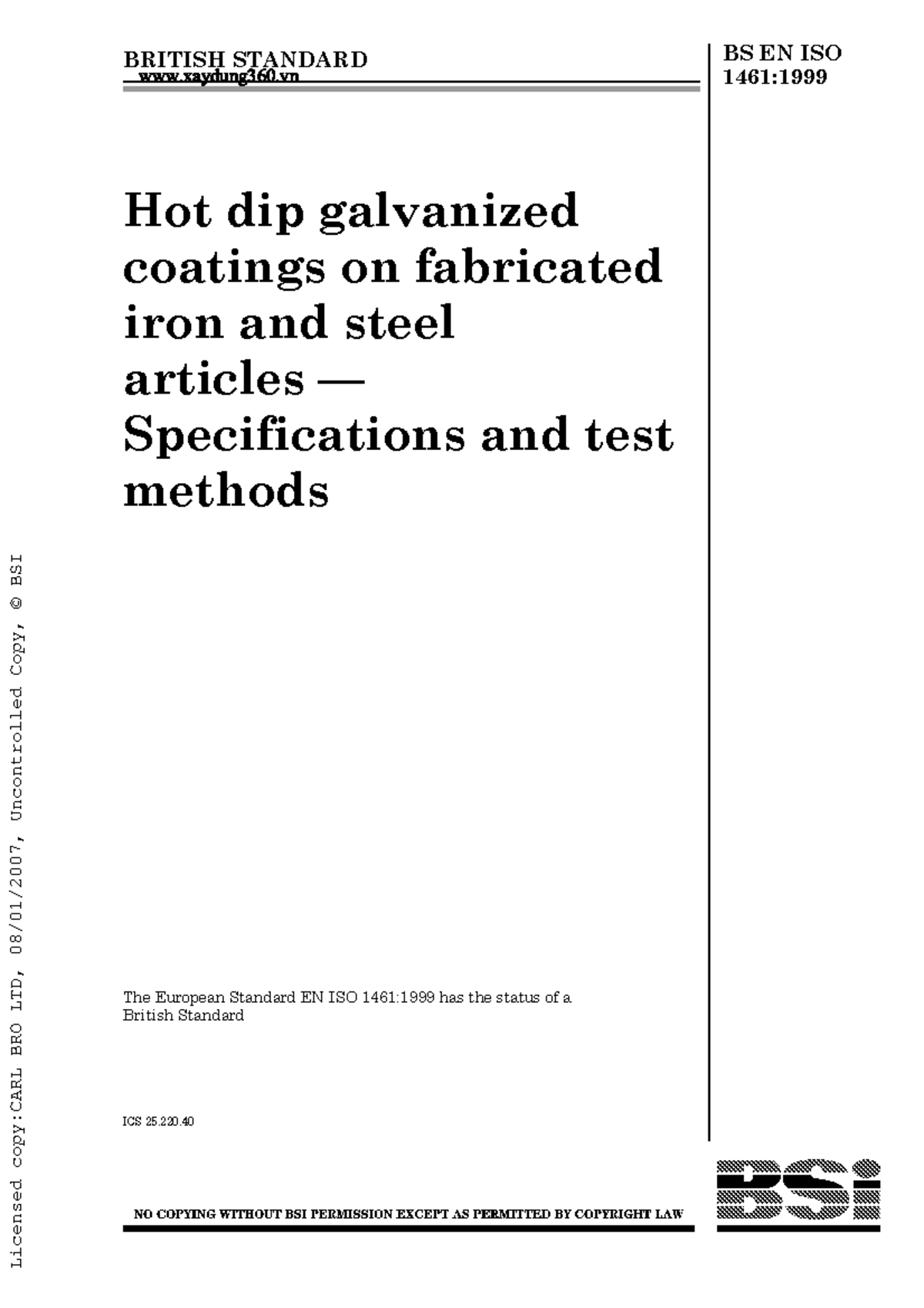 386610431 BS en ISO 1461 1999 Hot Dip Galvanized Coatings on Fabricated ...