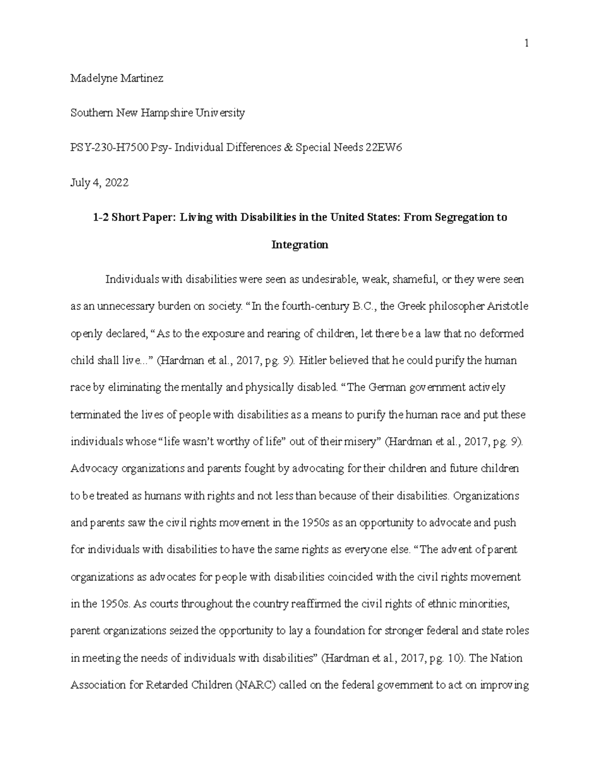 PSY 230 1-2 - Assignment - Madelyne Martinez Southern New Hampshire ...