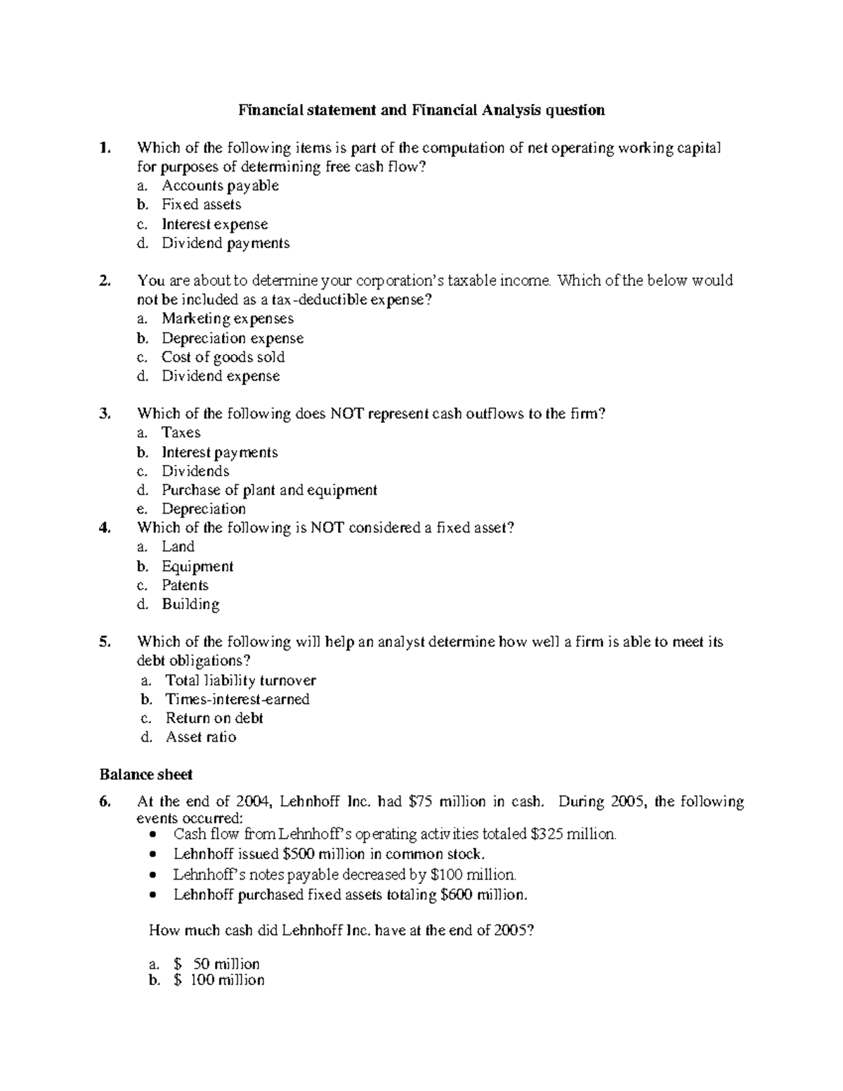 Question -FS and FA - review - Financial statement and Financial ...