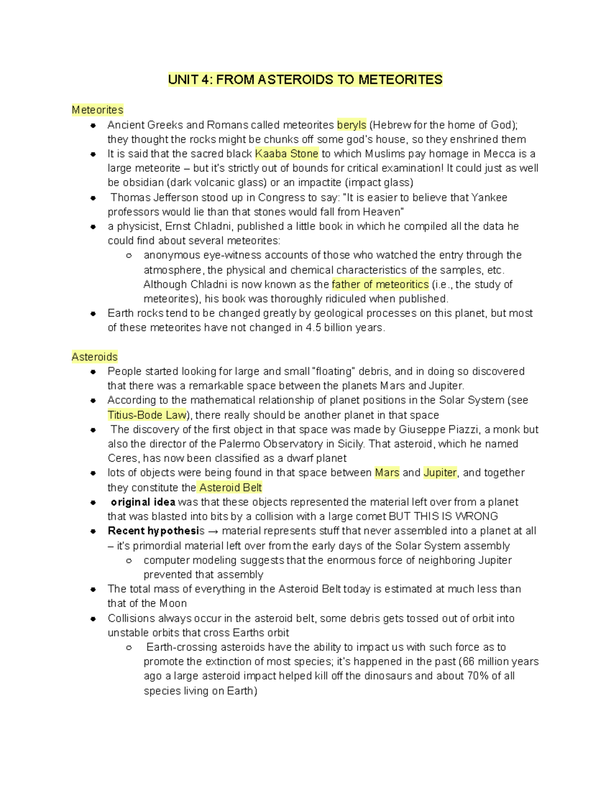 UNIT 4 FROM Asteroids TO Meteorites - UNIT 4: FROM ASTEROIDS TO ...