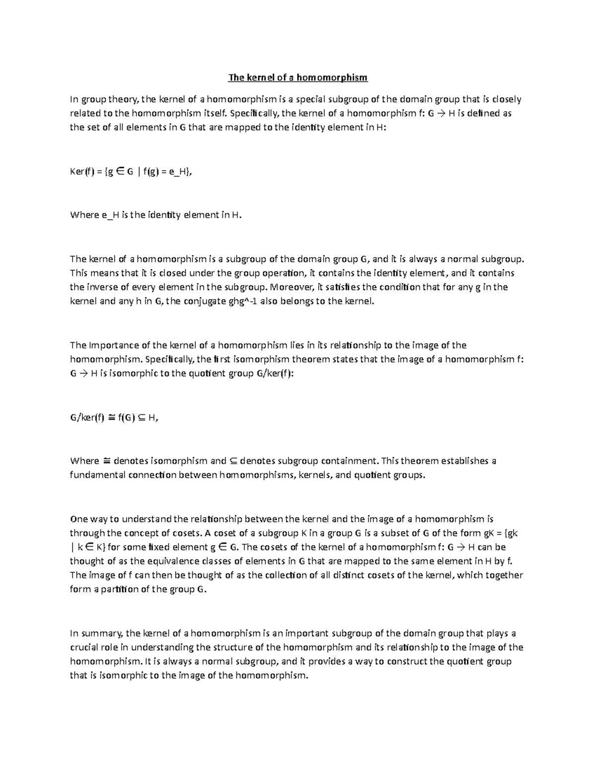 The kernel of a homomorphism - Specifically, the kernel of a ...