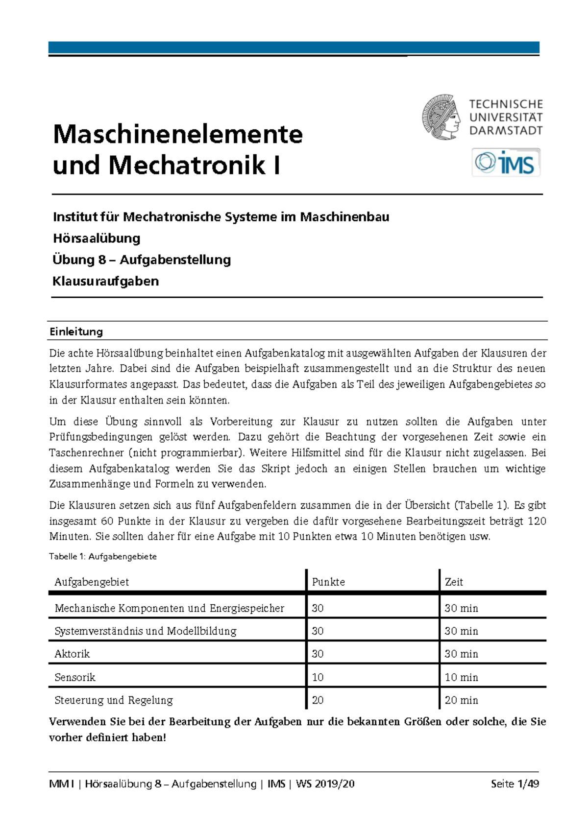 MM 1 HUe 8 Aufgabenstellung v11 - Maschinenelemente und Mechatronik I ...