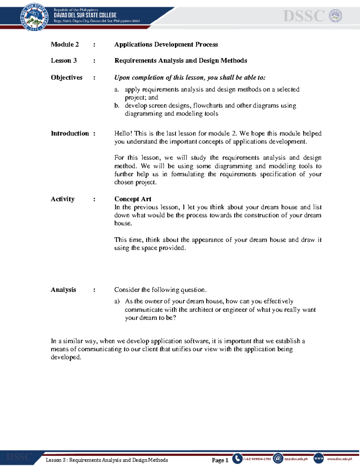 Lesson 3 Requirements Analysis and Design Methods - Module 2 ...