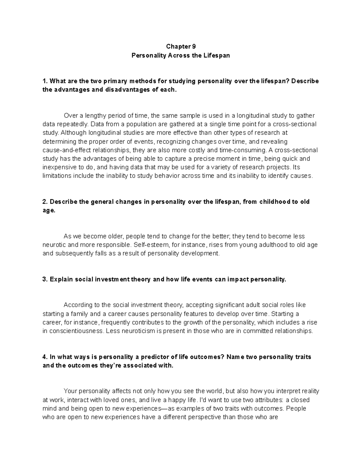 Activity #9 - Chapter 9 Personality Across the Lifespan What are the ...