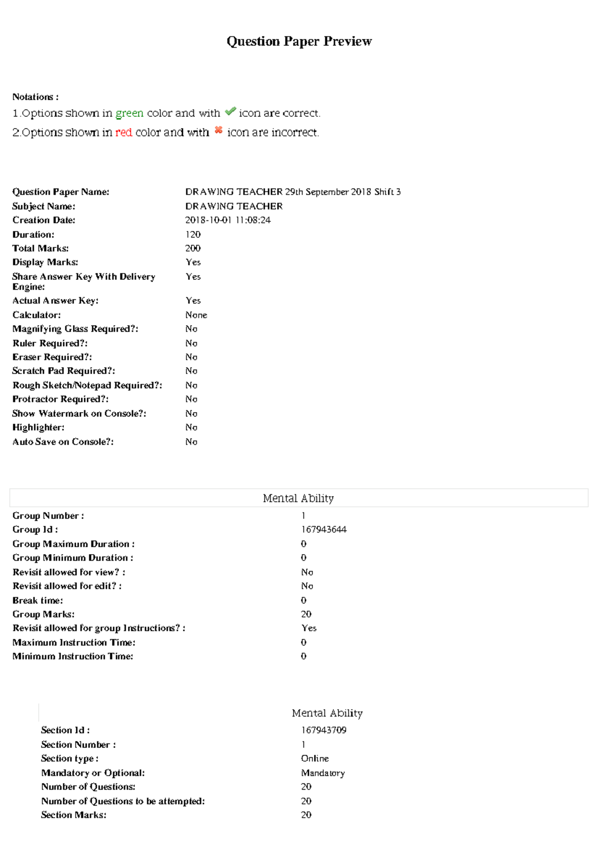 Drawing teacher 29th september 2018 shift 3 - Question Paper Preview ...