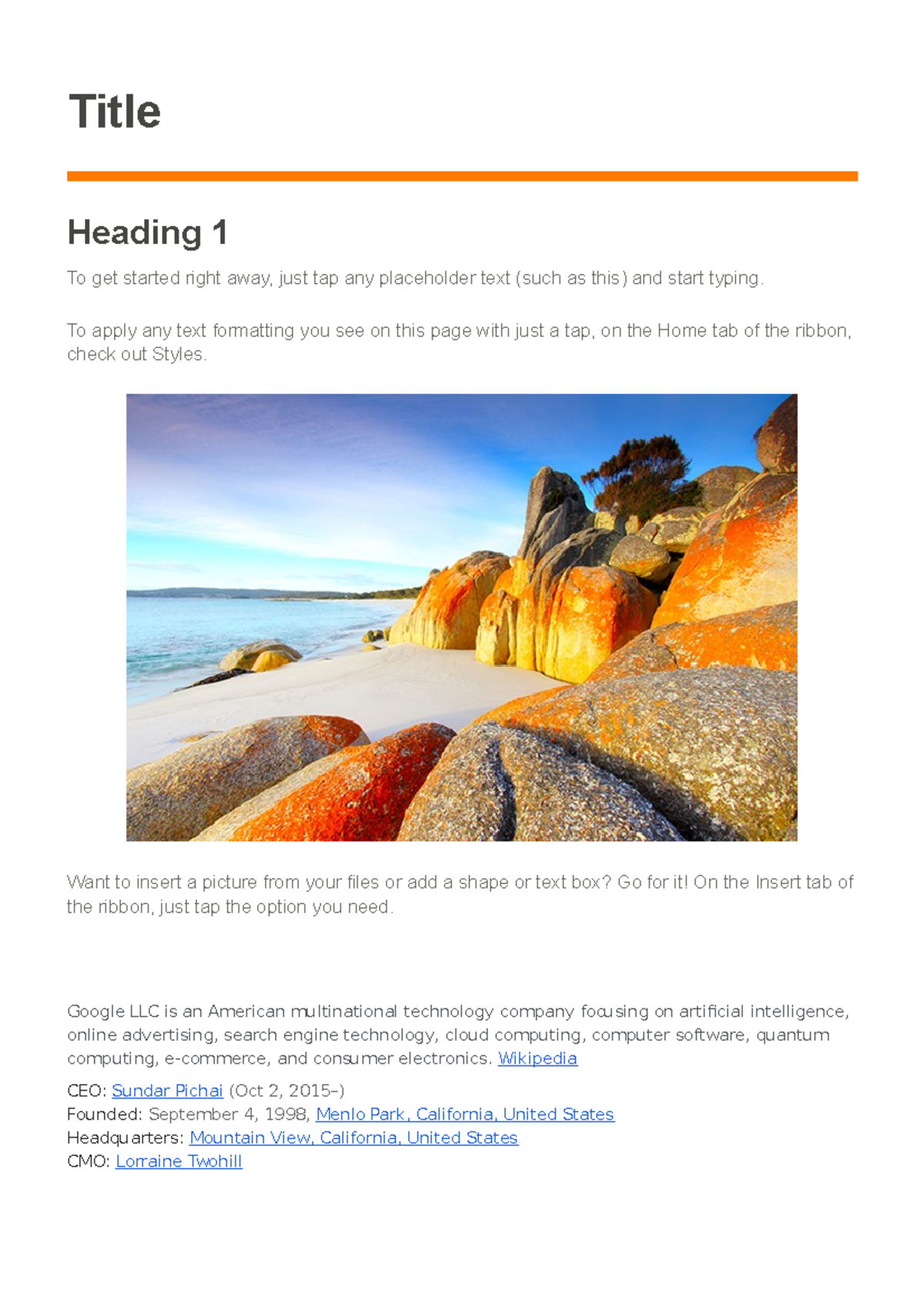 Arts - Title Heading 1 To get started right away, just tap any ...