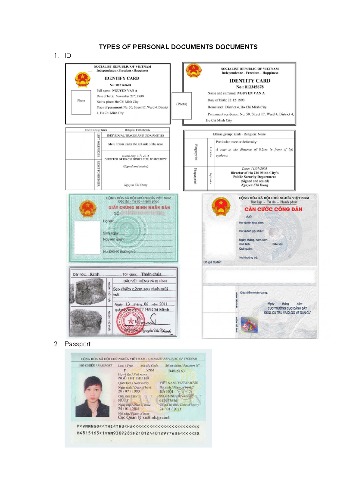 Types OF Personal Documents Documents - TYPES OF PERSONAL DOCUMENTS ...
