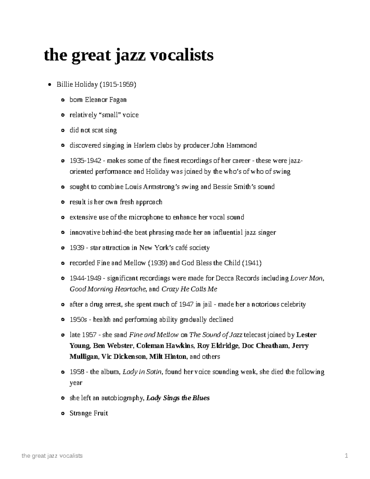 The Great Jazz Vocalists - the great jazz vocalists Billie Holiday ...