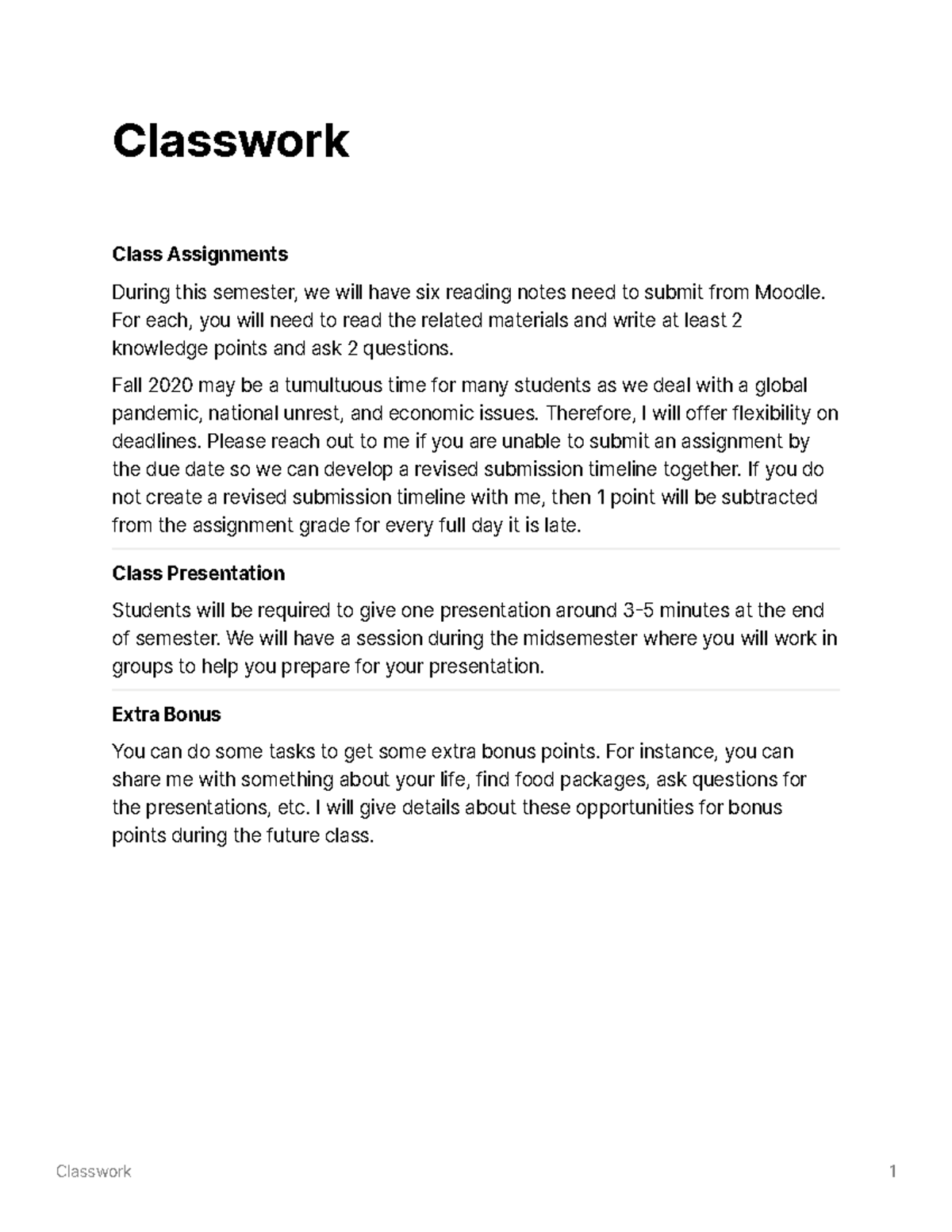 Classwork Description - Classwork Ԇ Classwork Class Assignments During ...