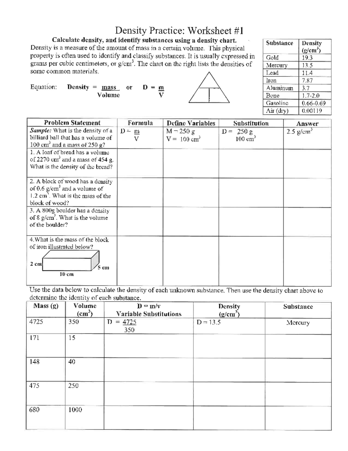 Density Worksheet - Studocu