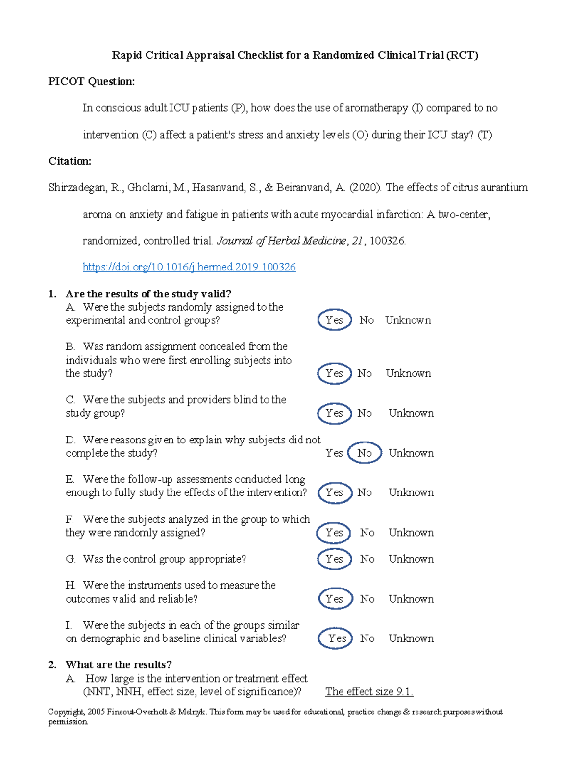 Shirzadegan (2023) RCA - Rapid Critical Appraisal Checklist for a ...