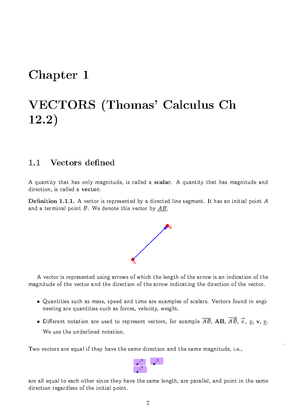 Week 1 Block 3 lecture notes - Chapter 1 VECTORS (Thomas’ Calculus Ch ...