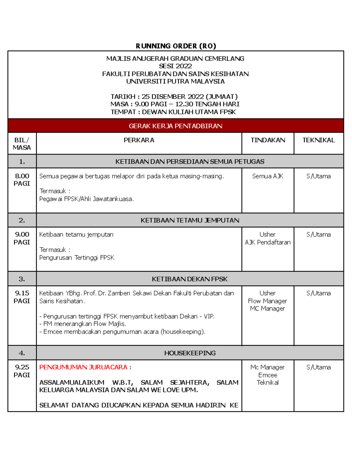 RO Majlis Anugerah Graduan Cemerlang - RUNNING ORDER (RO) MAJLIS ...