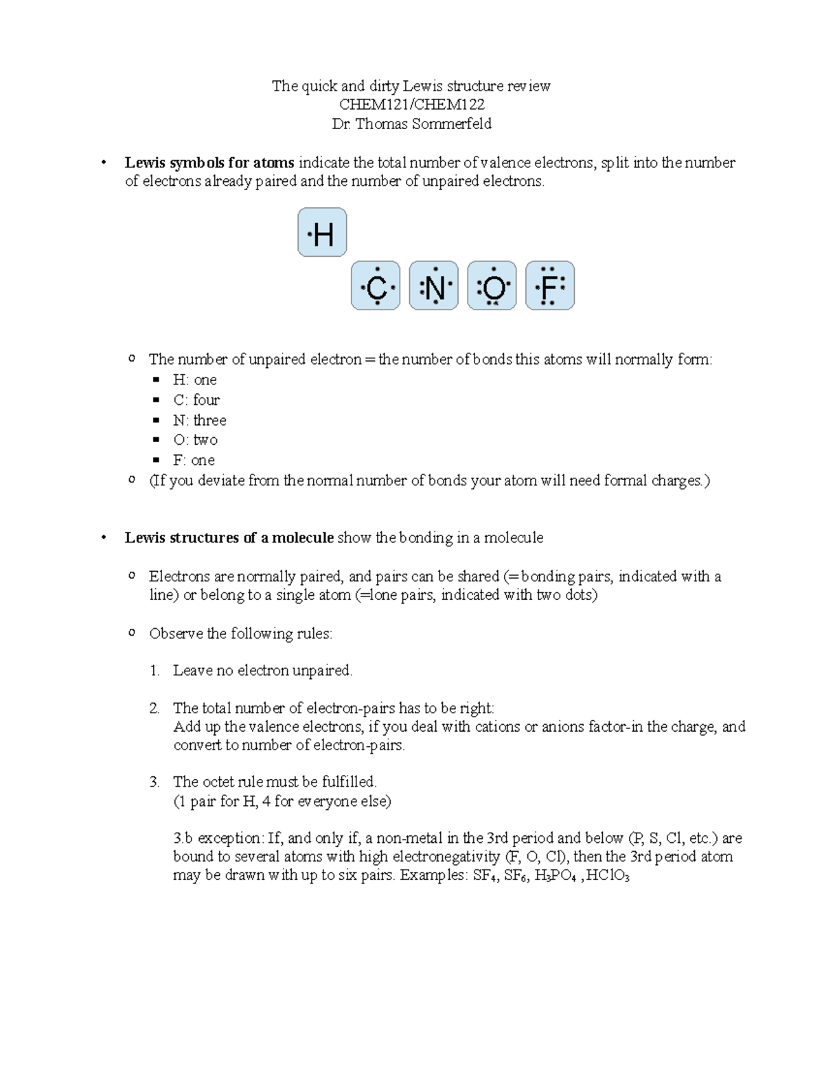 Lewis structure review Chem - The quick and dirty Lewis structure ...