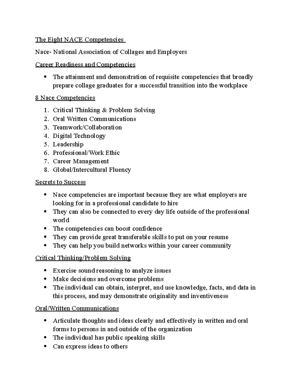 The Eight NACE Competencies - The Eight NACE Competencies Nace ...