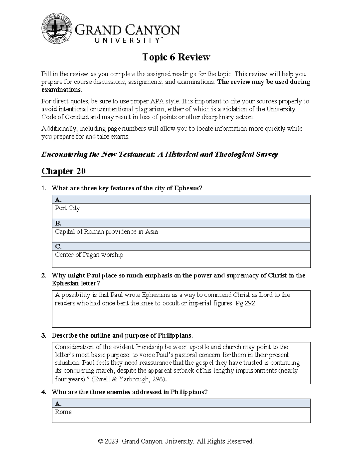 BIB 107 RS T6Review - Topic 6 review in full. - Topic 6 Review Fill in ...