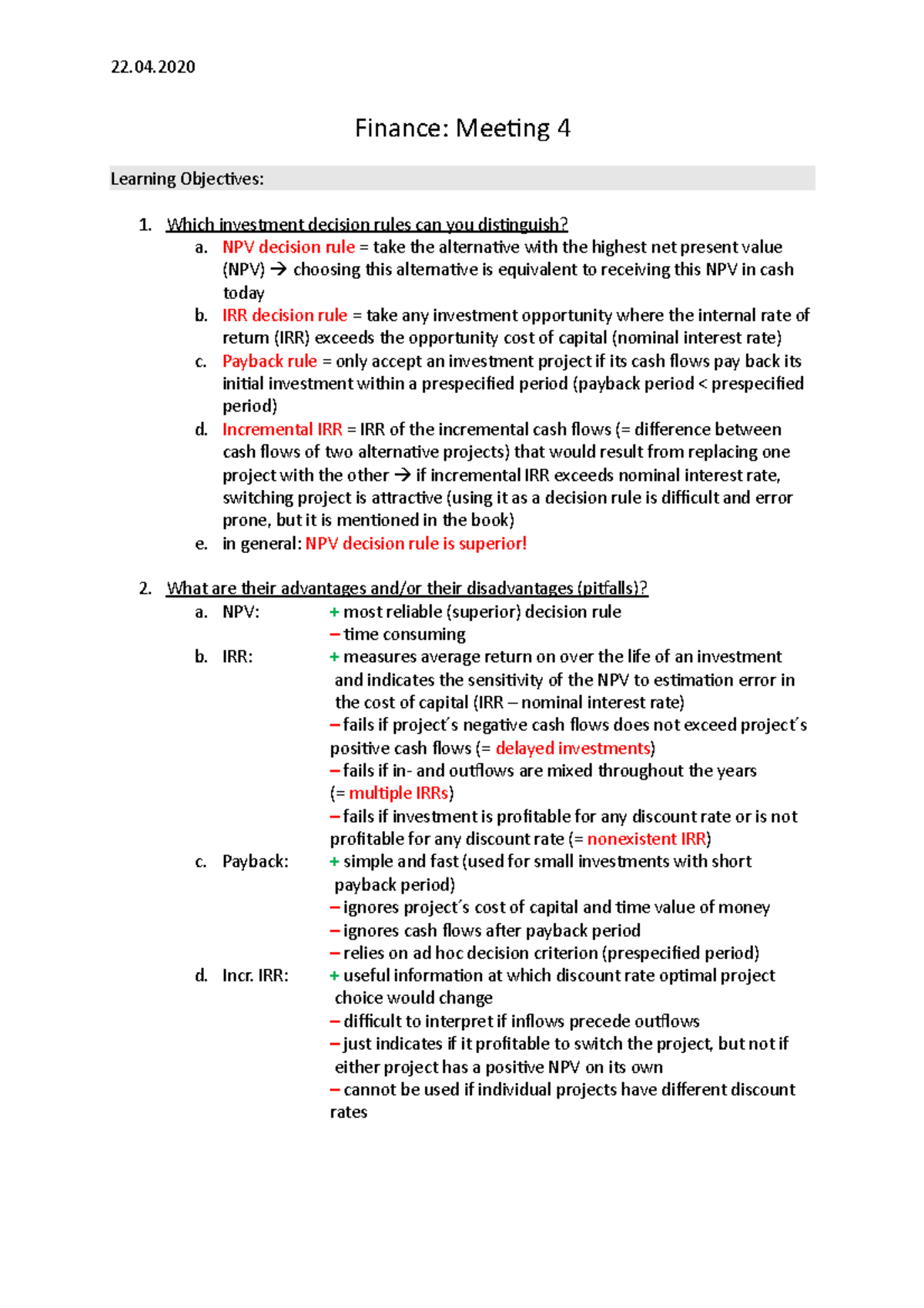 Meeting 4 (Finance) - 22. Finance: Meeting 4 Learning Objectives: Which ...