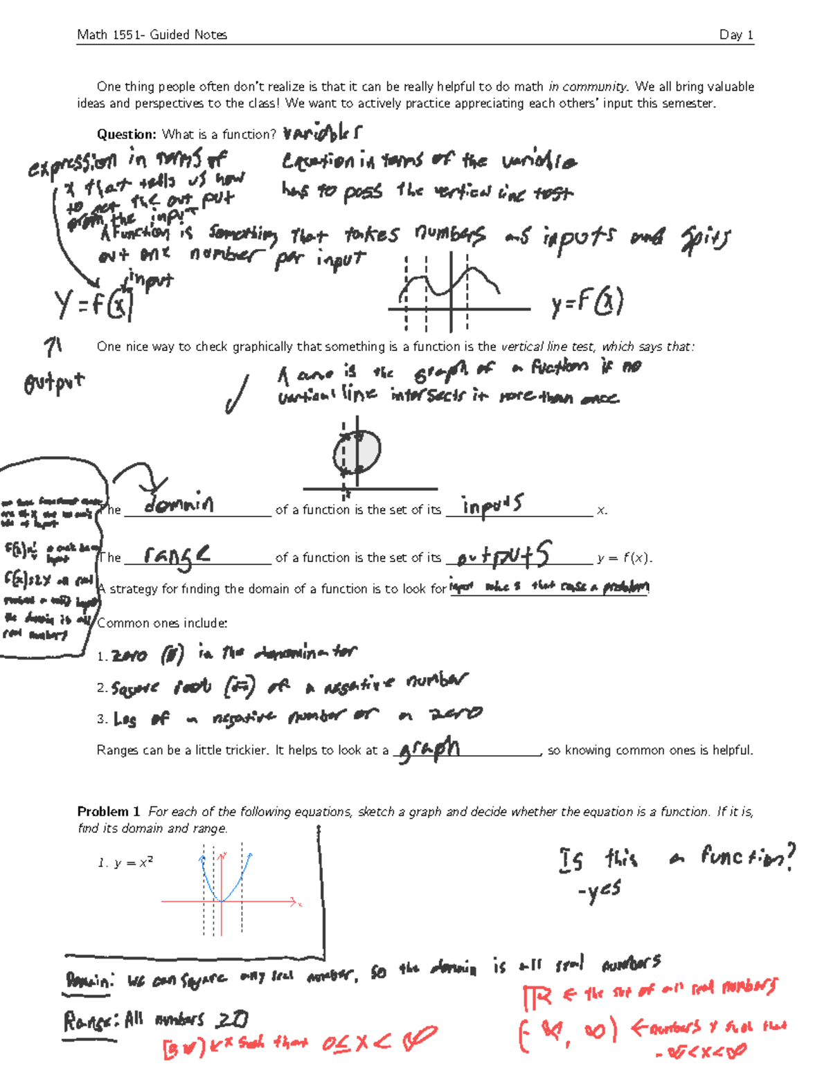 MATH 1551 day 1 - Math 1551- Guided Notes Day 1 One thing people often ...