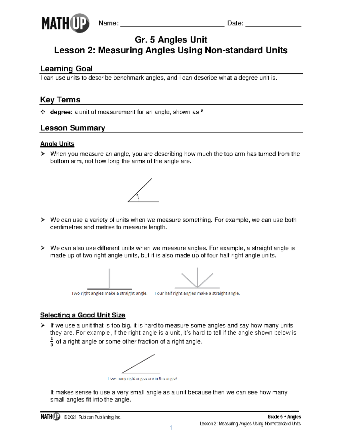 Math Up Angles 02 Measuring Angles Using Non-standard Units (Gr. 5) - 1 ...