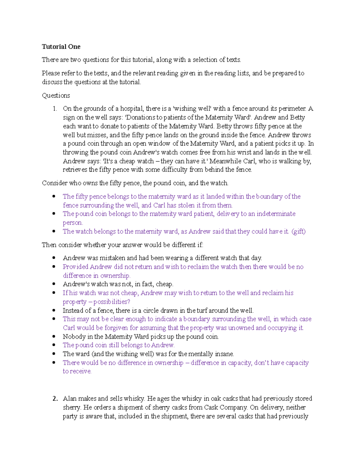 Roman Law tutorial 1 - ownership - Tutorial One There are two questions ...