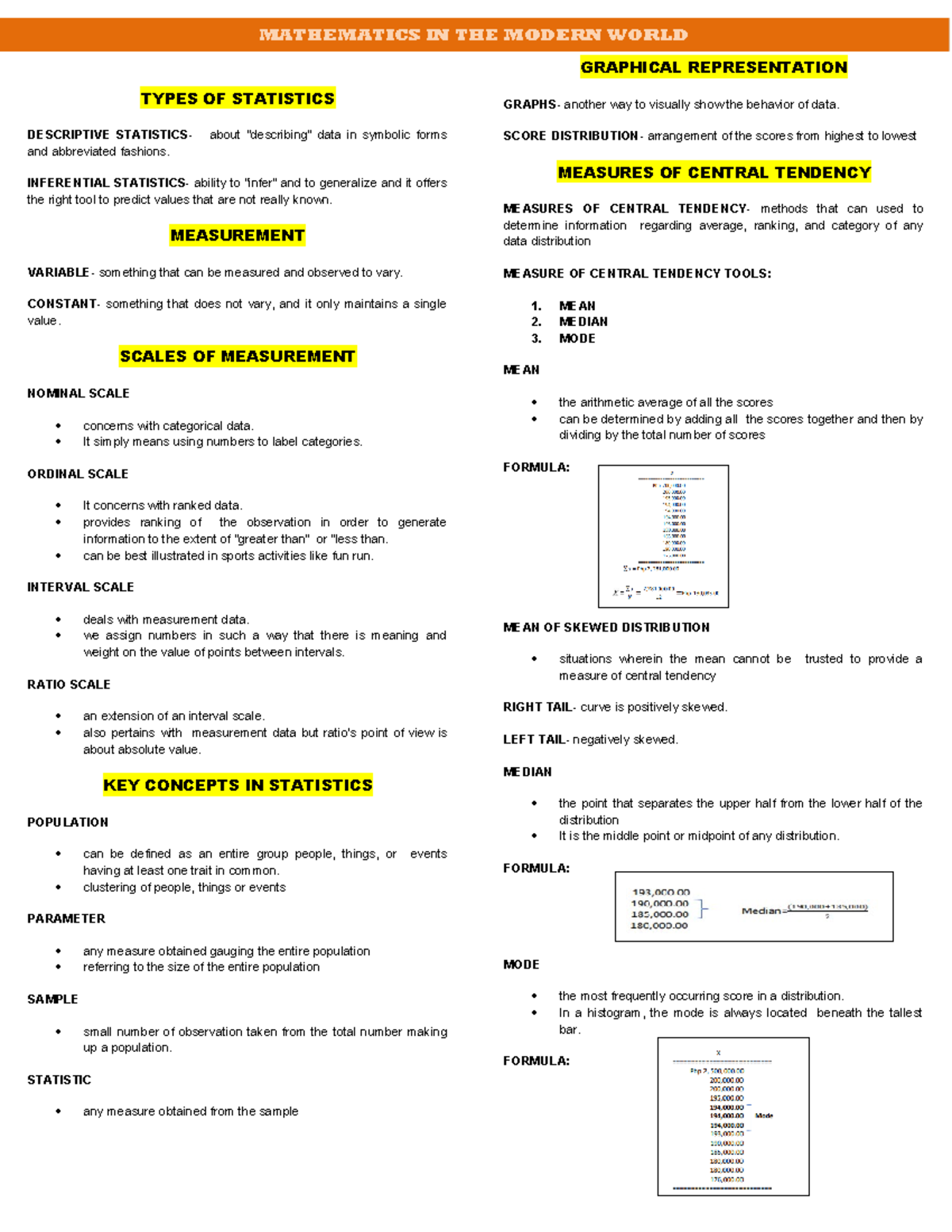 MMW Transes - Summary Mathematics in the Modern World - TYPES OF ...
