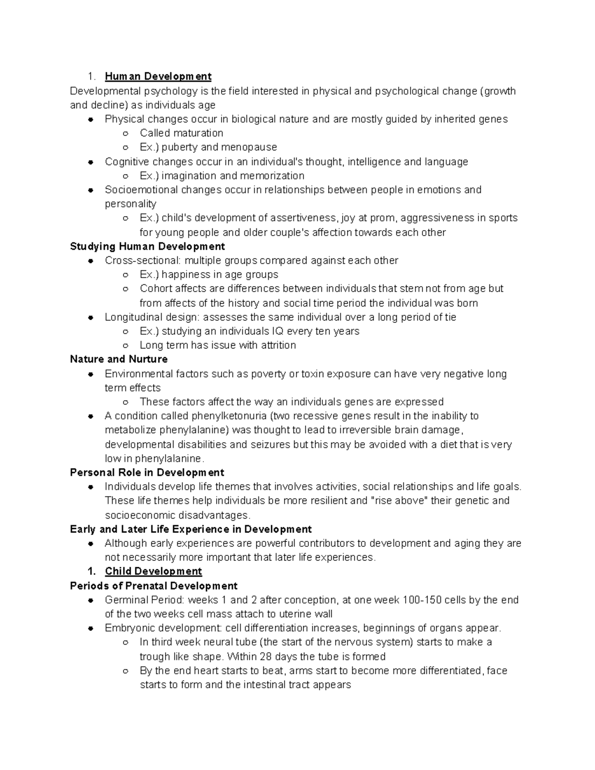 Psych 1105 ch 9 - Just the notes from ch 9 "Human Development" - Human ...