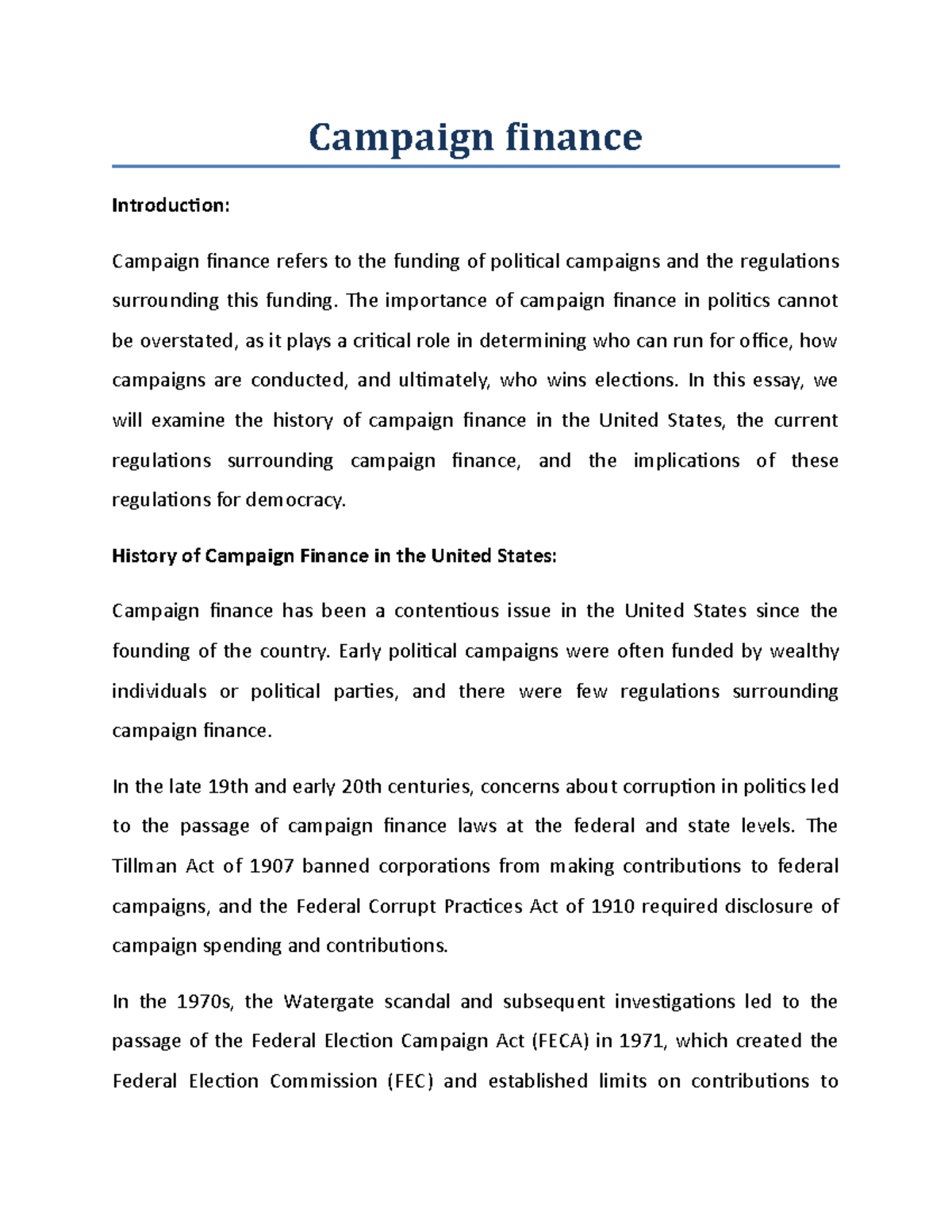 Campaign finance - Campaign finance Introduction: Campaign finance ...