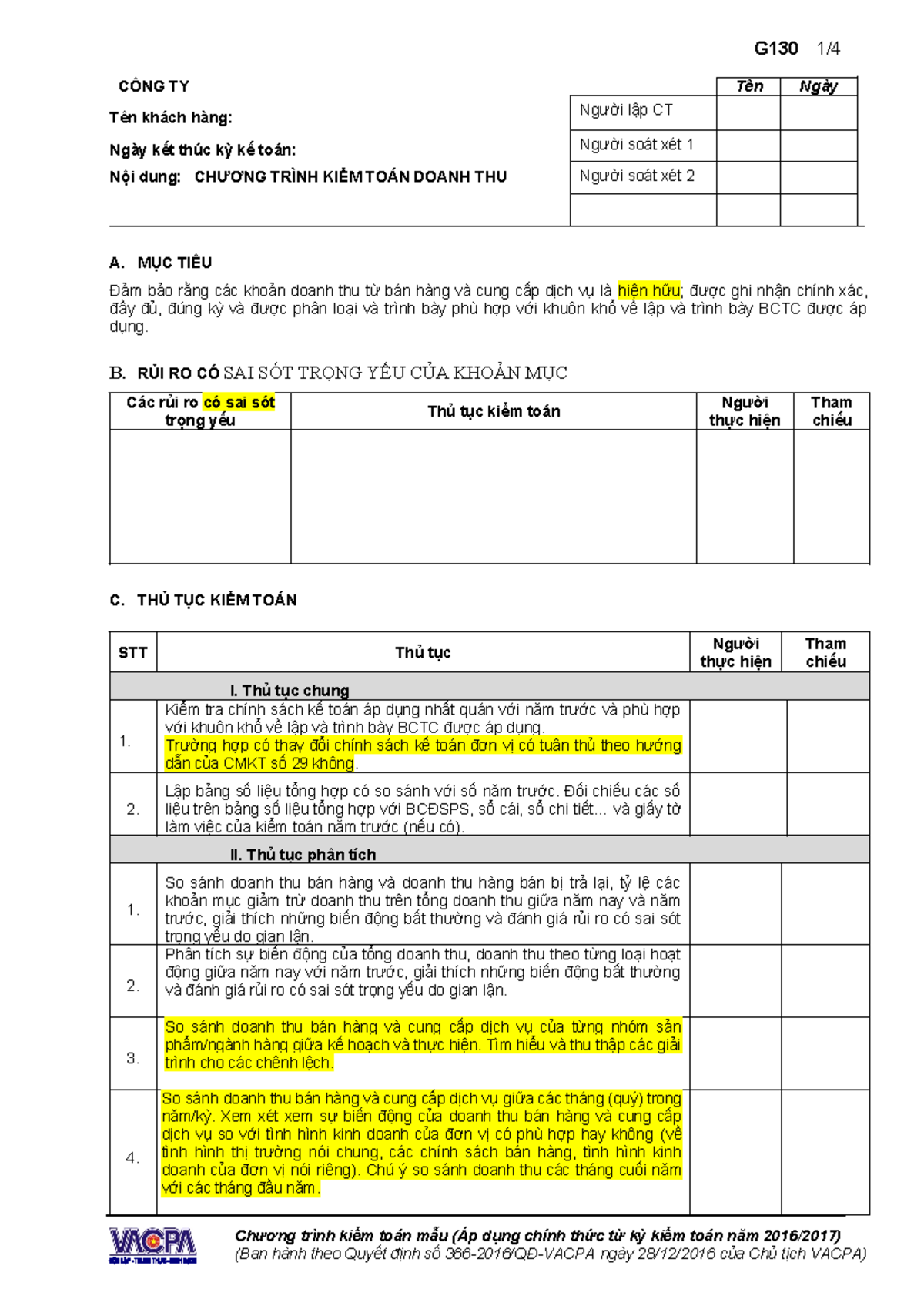 G130-Doanh thu (x)- DA SUA - CÔNG TY Tên khách hàng: Ngày kết thúc kỳ ...