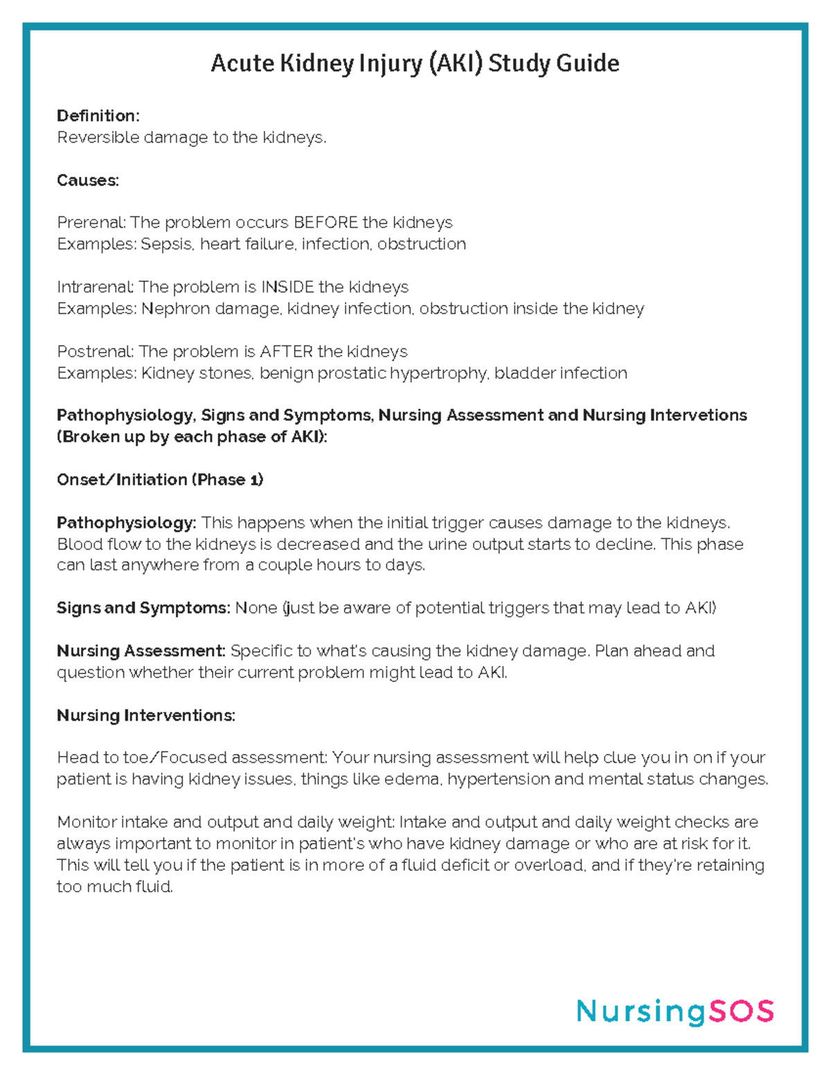 Acute Kidney Injury (AKI) Study Guide - Definition: Reversible damage ...