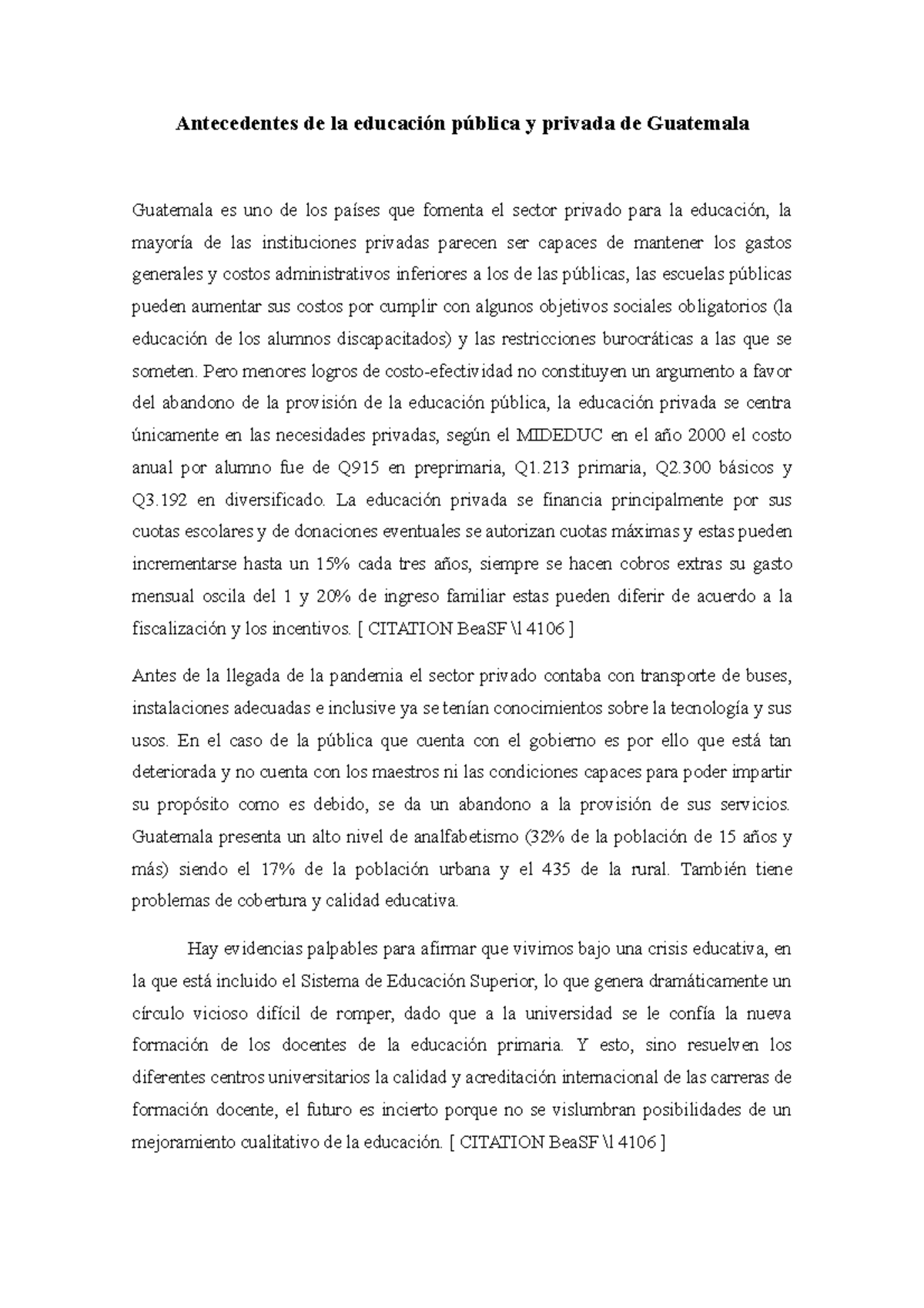 Antecedentes de la educación pública y privada de Guatemala ...