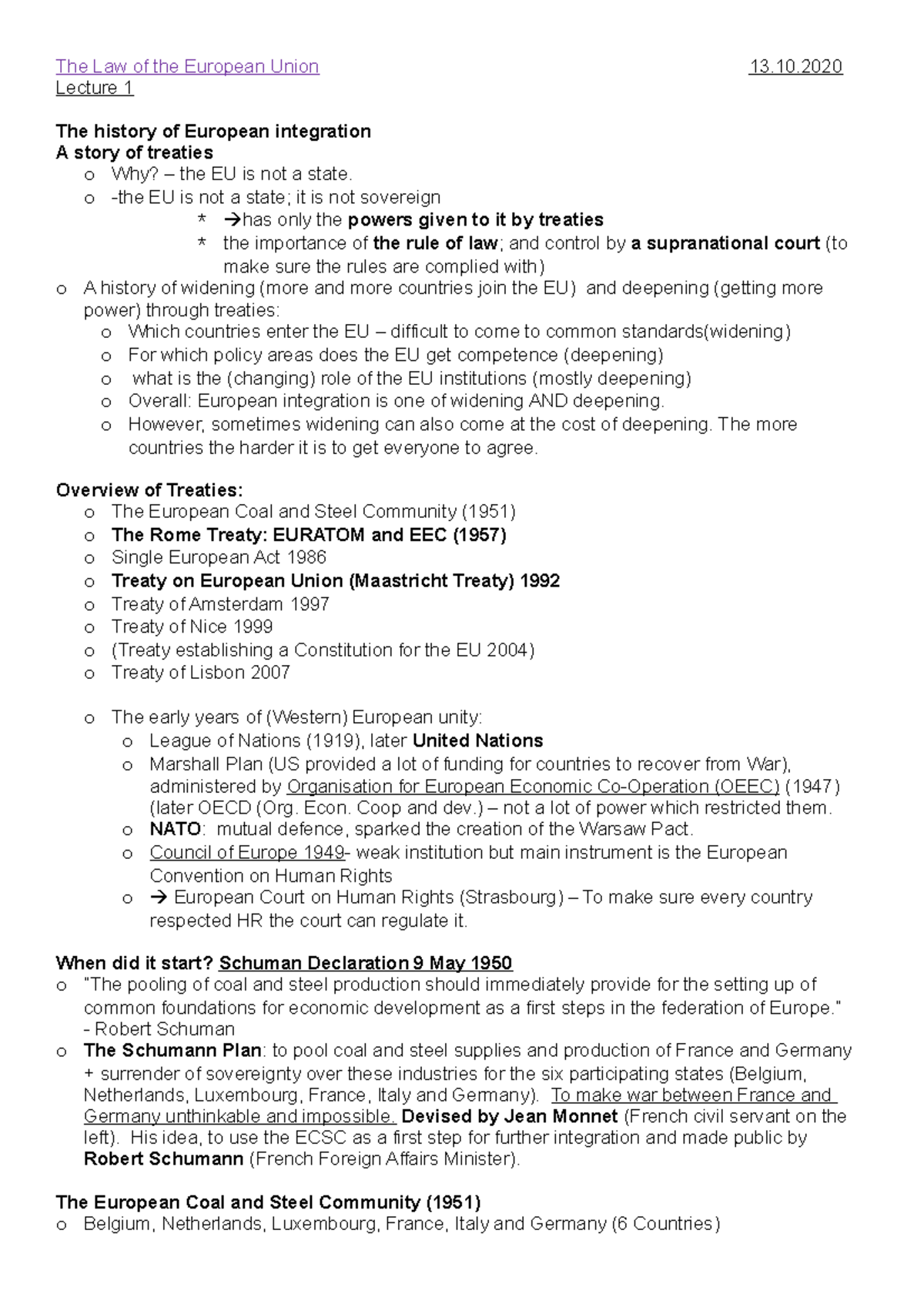 Lecture 1 - Introduction - The Law of the European Union 13. Lecture 1 ...
