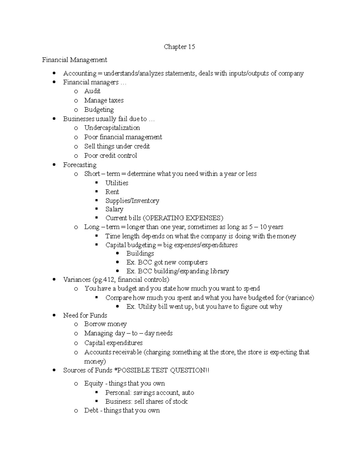 Chapter 15 Lecture Notes - Chapter 15 Financial Management Accounting ...