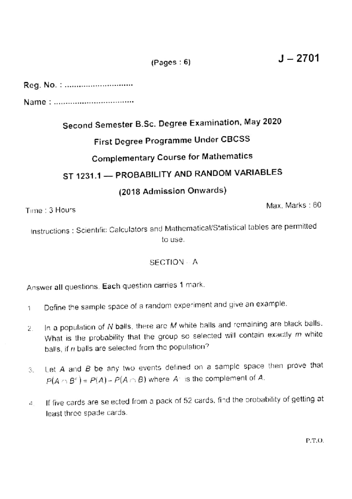 Probability and Random Variables ST 1231 - Bsc Mathematics - Studocu