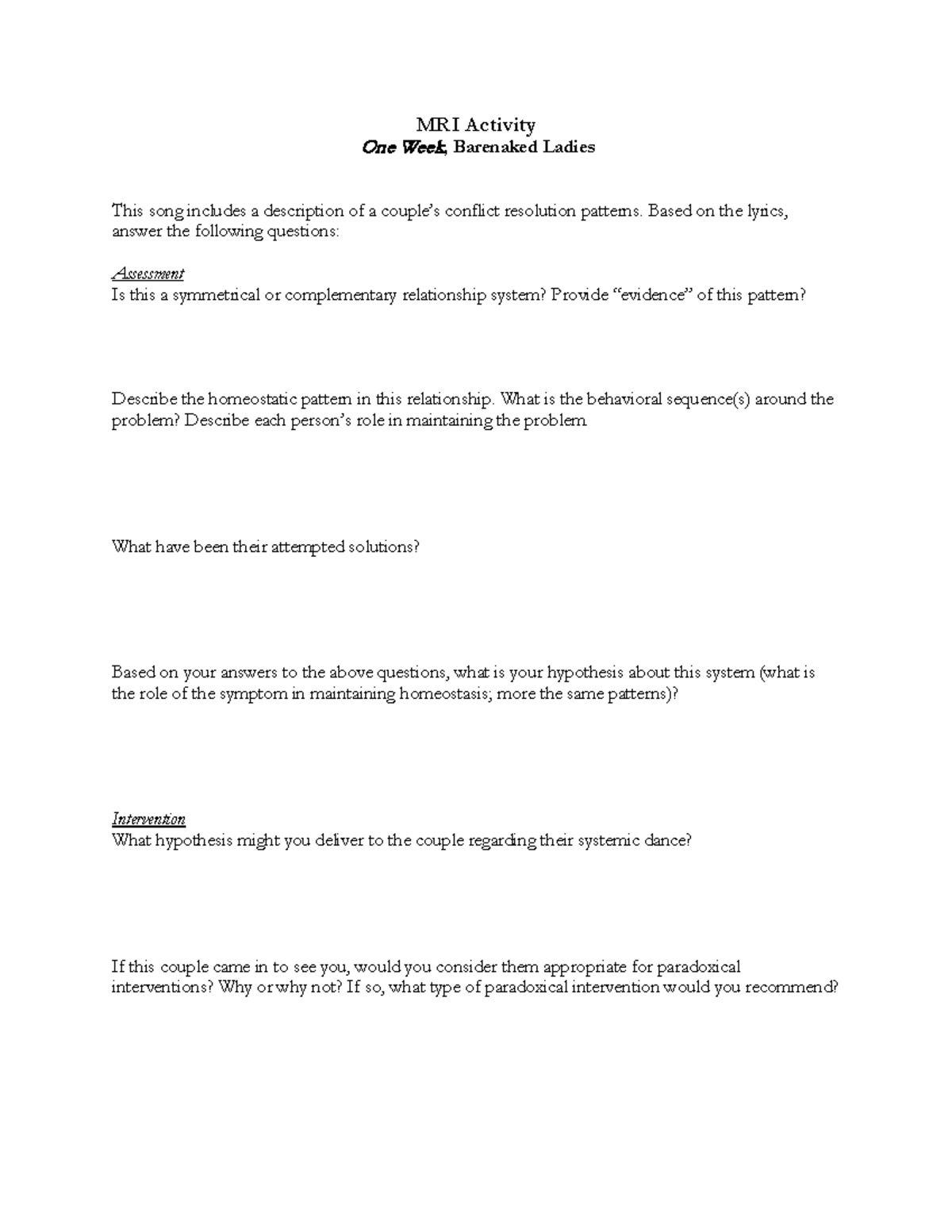 Mri activity one week - MRI Activity One Week , Barenaked Ladies This ...