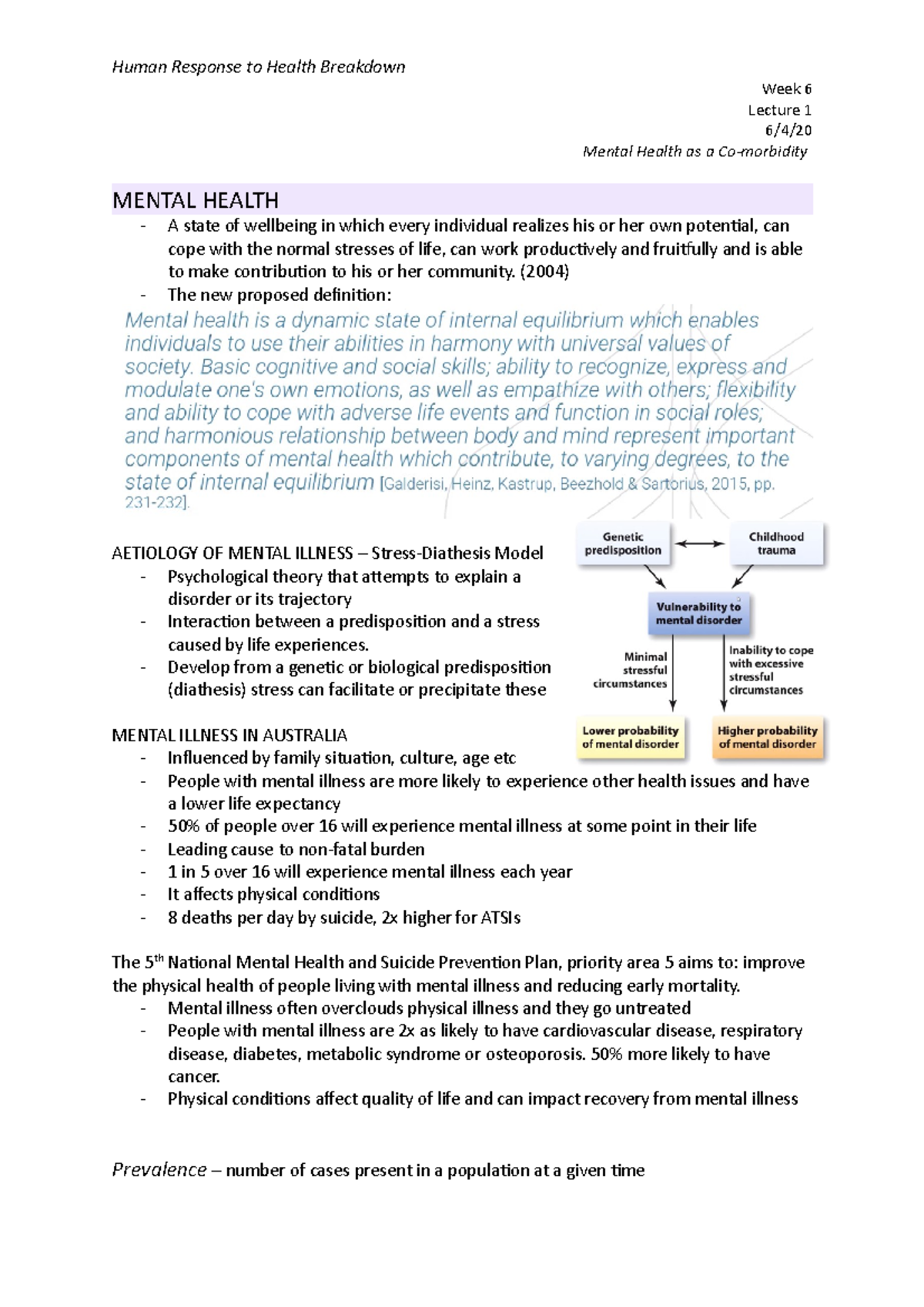 Week 6 - Week 6 lecture notes - Human Response - Week 6 Lecture 1 6/4 ...