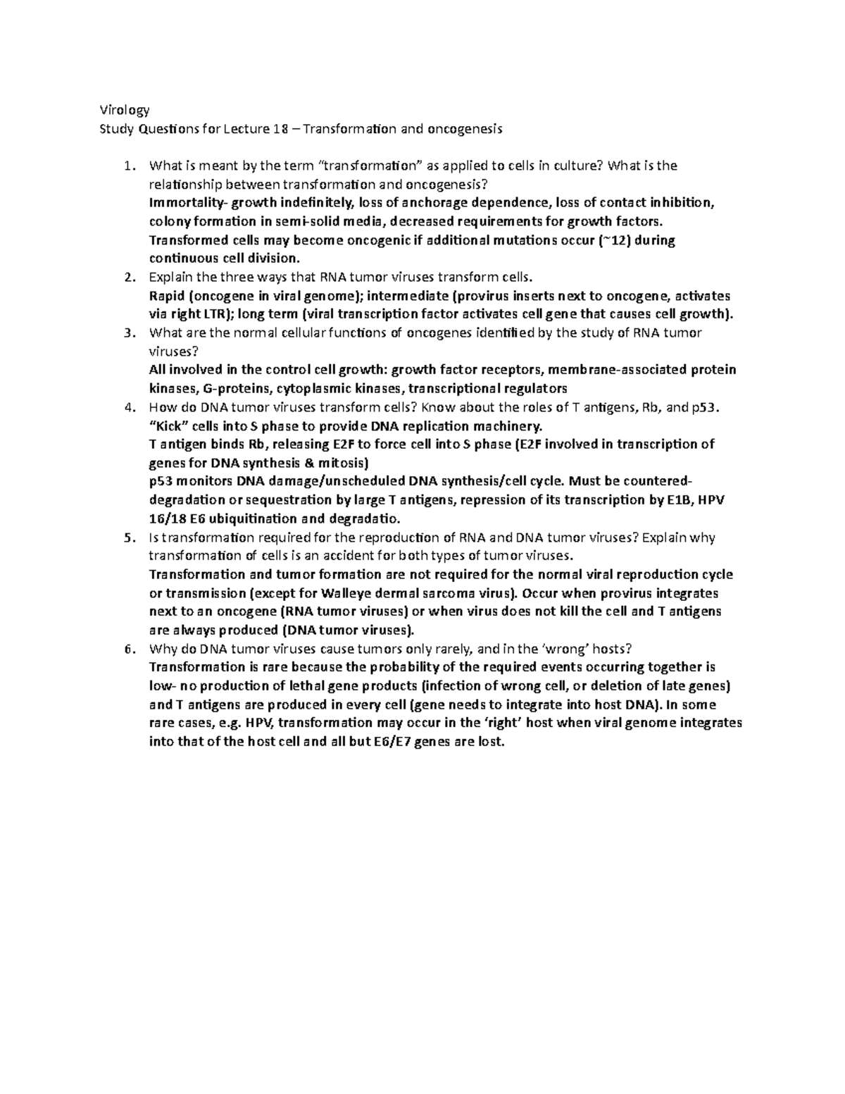 Virology Study Questions for Lecture 18 – Transformation and ...