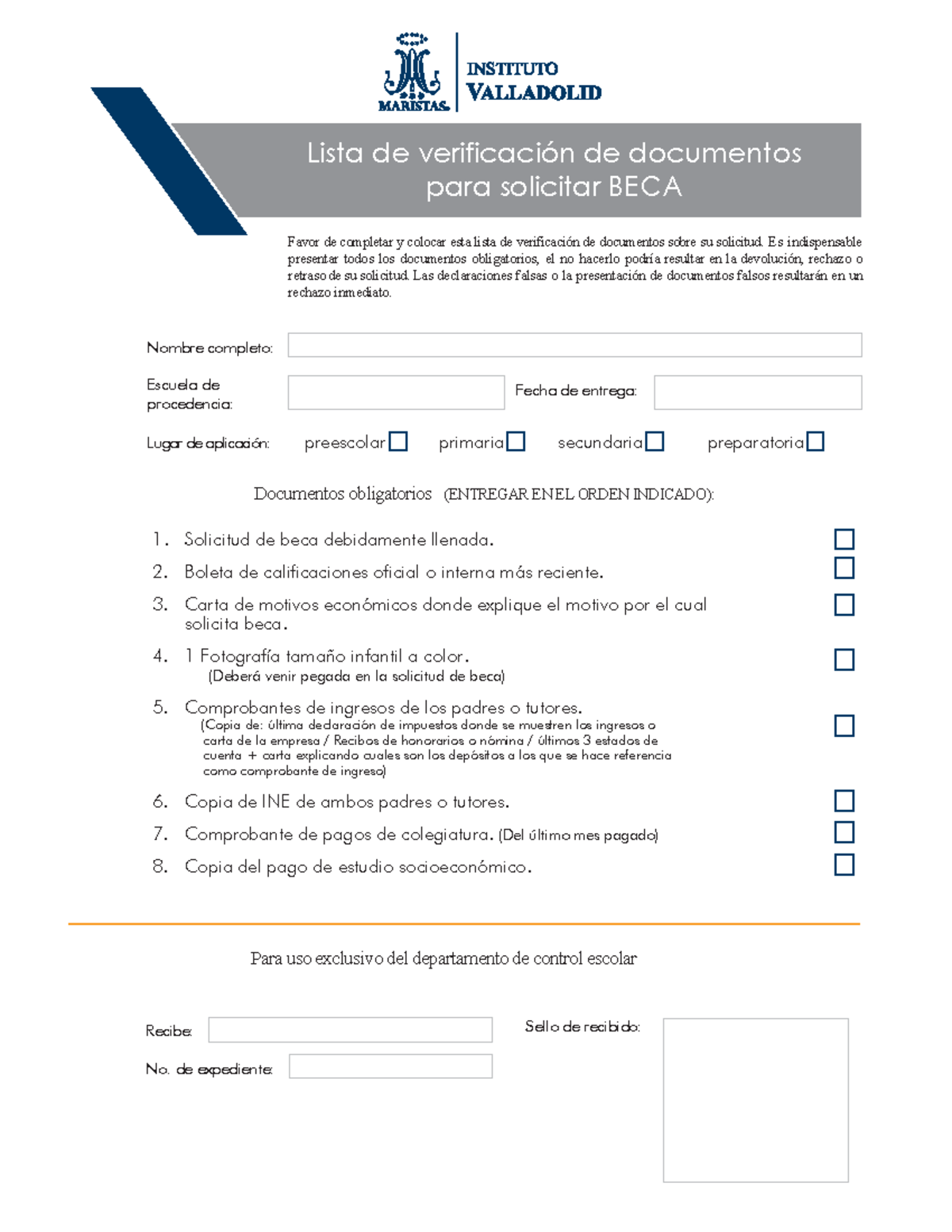 Formato Becas Instituto - Lista de verificación de documentos para ...