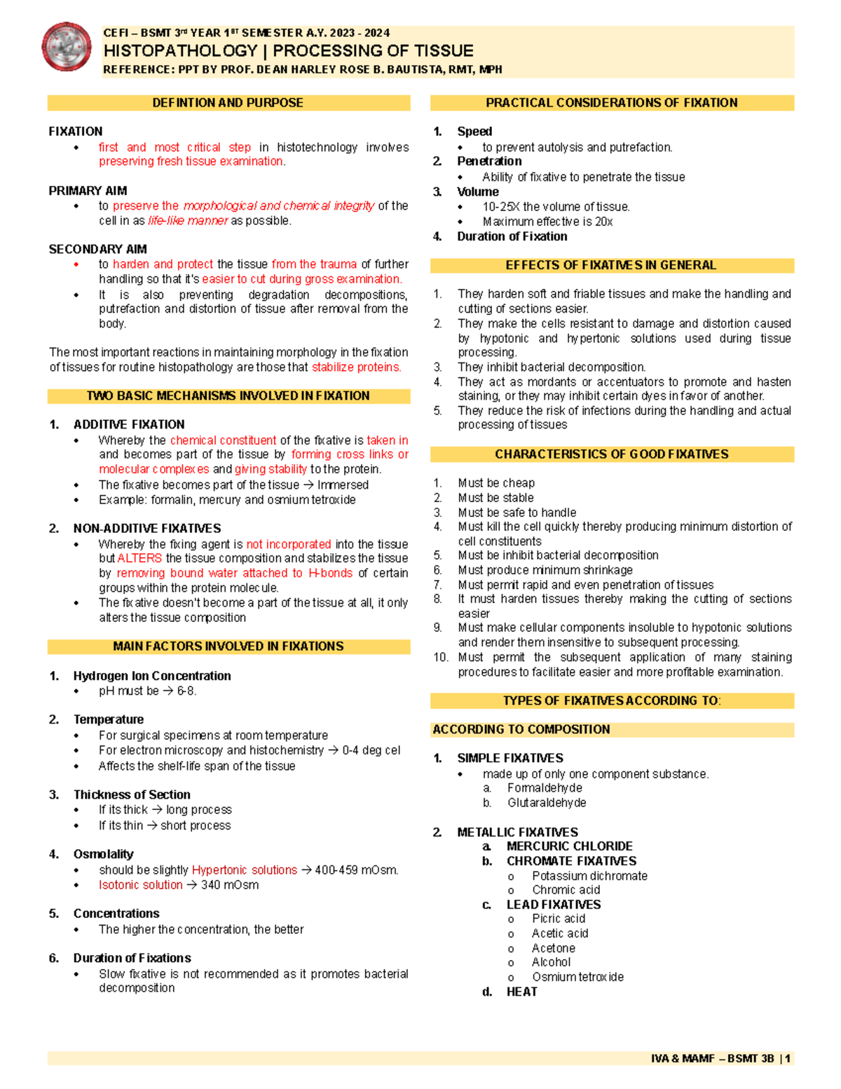 LEC 2 Fixatives - Transes - HISTOPATHOLOGY | PROCESSING OF TISSUE ...